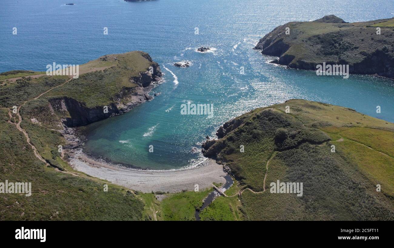 Aerial view of Solva harbour at high tide. Solva Pembrokeshire Wales UK ...