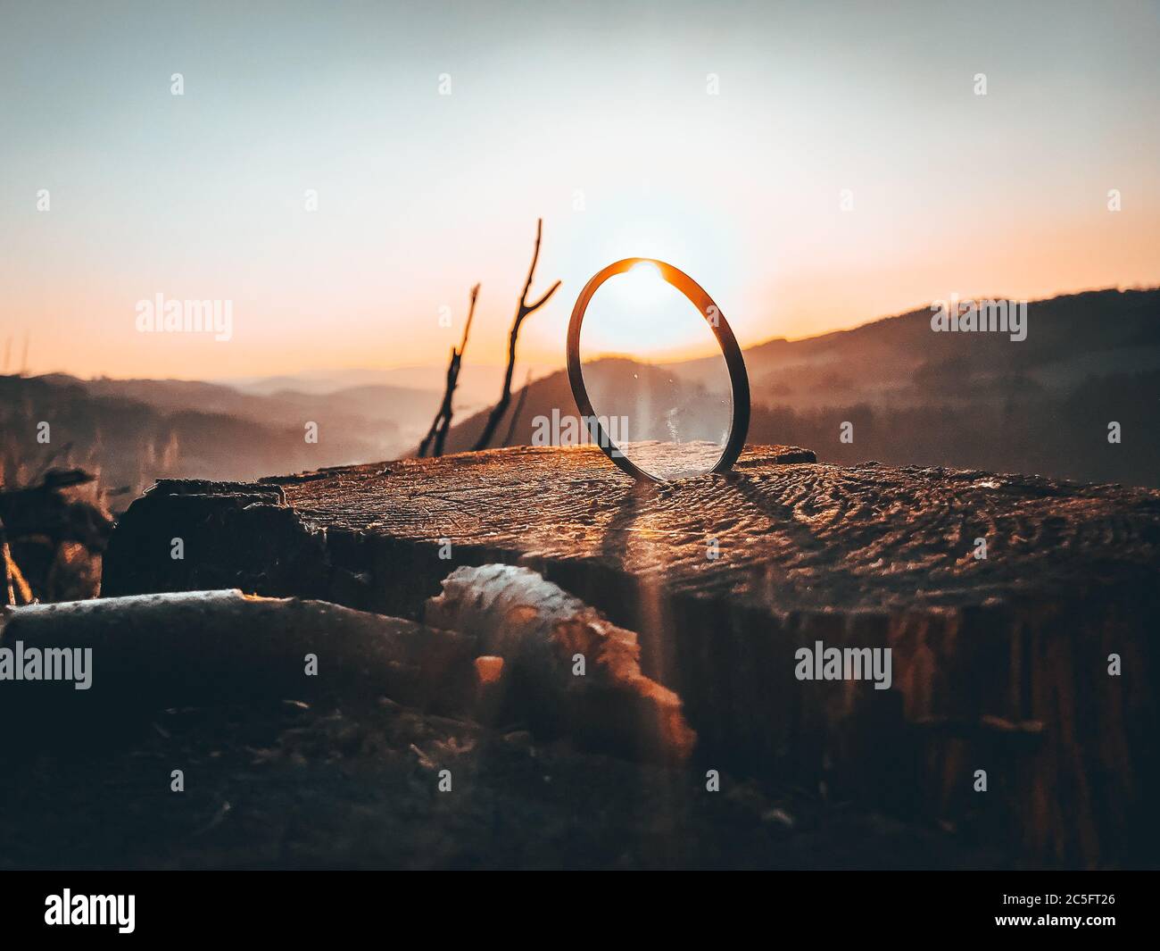 Taking photos of sunset through the camera filter inside nature Stock ...