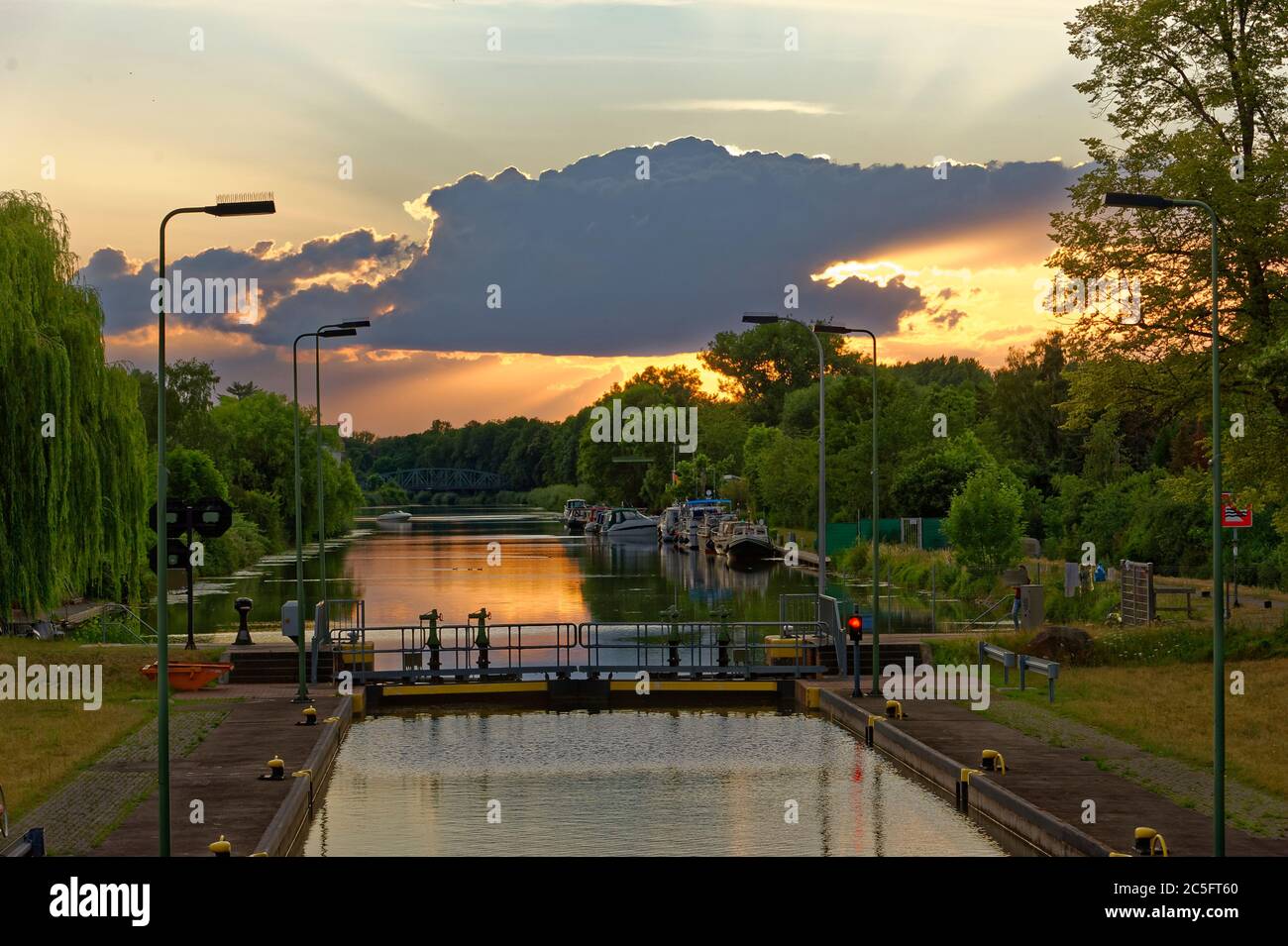 Sunset at Limmer Schleuse by Continental Limmer Stock Photo - Alamy