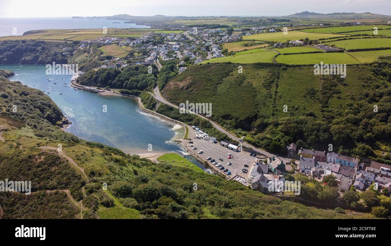 Aerial view of Solva harbour at high tide. Solva Pembrokeshire Wales UK ...