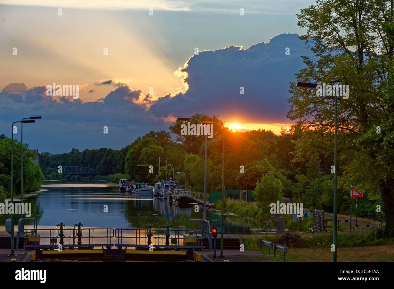 Sunset at Limmer Schleuse by Continental Limmer Stock Photo - Alamy