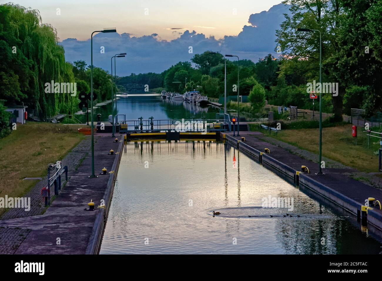 Sunset at Limmer Schleuse by Continental Limmer Stock Photo - Alamy