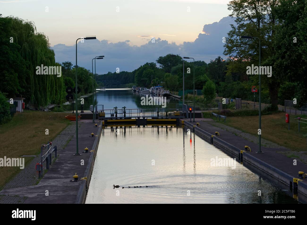 Sunset at Limmer Schleuse by Continental Limmer Stock Photo - Alamy