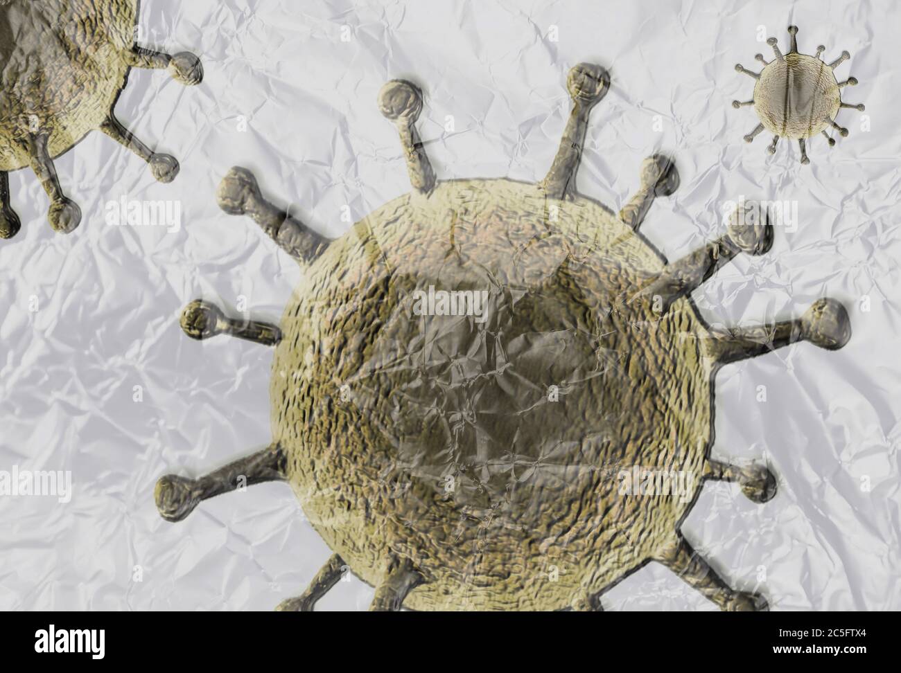3D-Illustration of colorful isolated corona virus covered by plastic ...