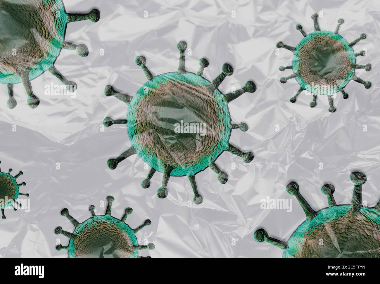 3D-Illustration of colorful isolated corona virus covered by plastic ...