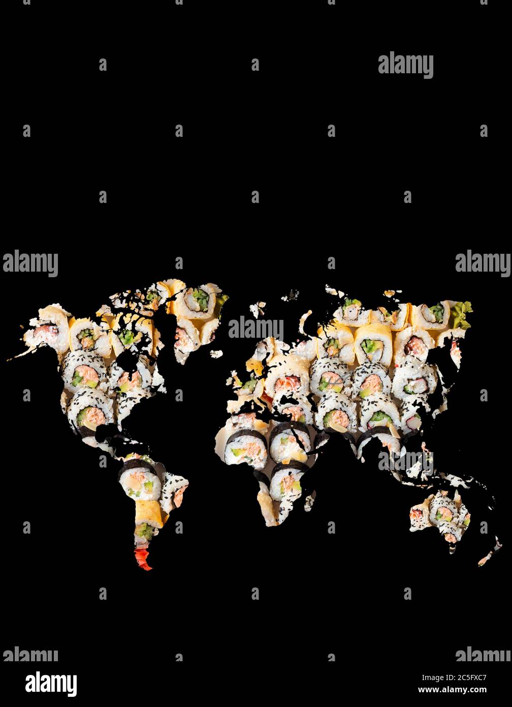 Japanese seafood sushi set isolate on black background with ice. Sushi ...