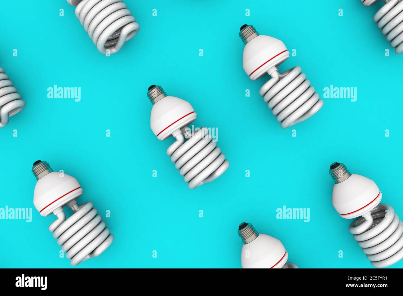 3D Illustration CFL Compact fluorescent lamp pattern on light blue ...