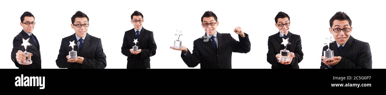 The funny guy receiving award on white Stock Photo - Alamy