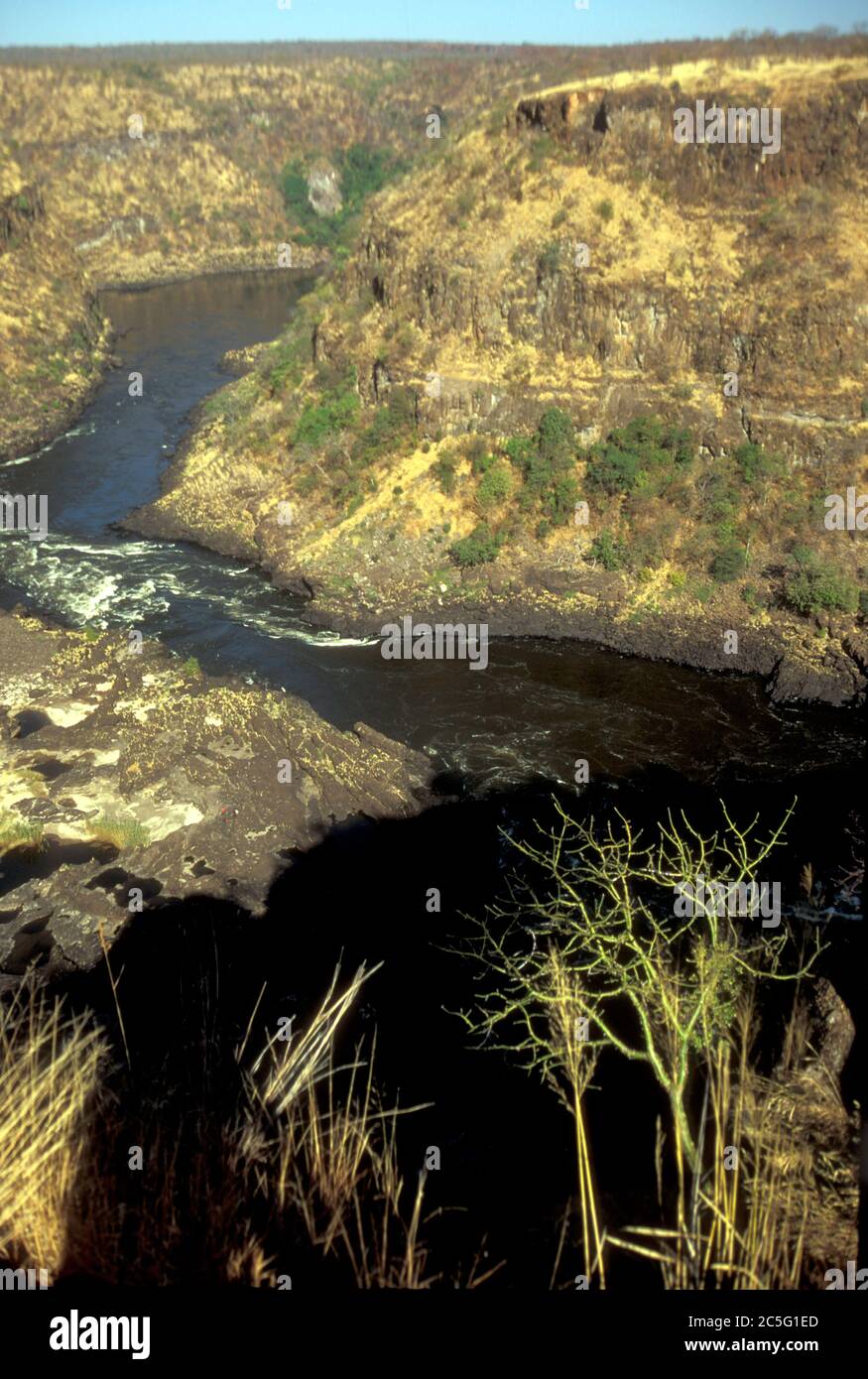 Batoka Gorge and below, the Zambesi river, near Victoria Falls, Zambia ...