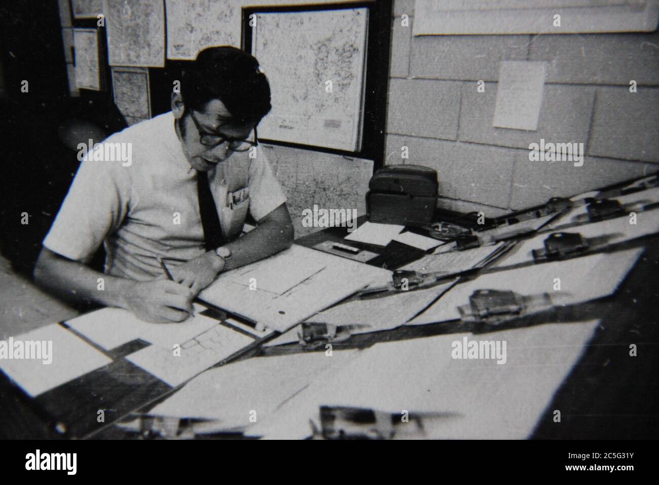 Fine 70s vintage black and white lifestyle photography of an engineer ...