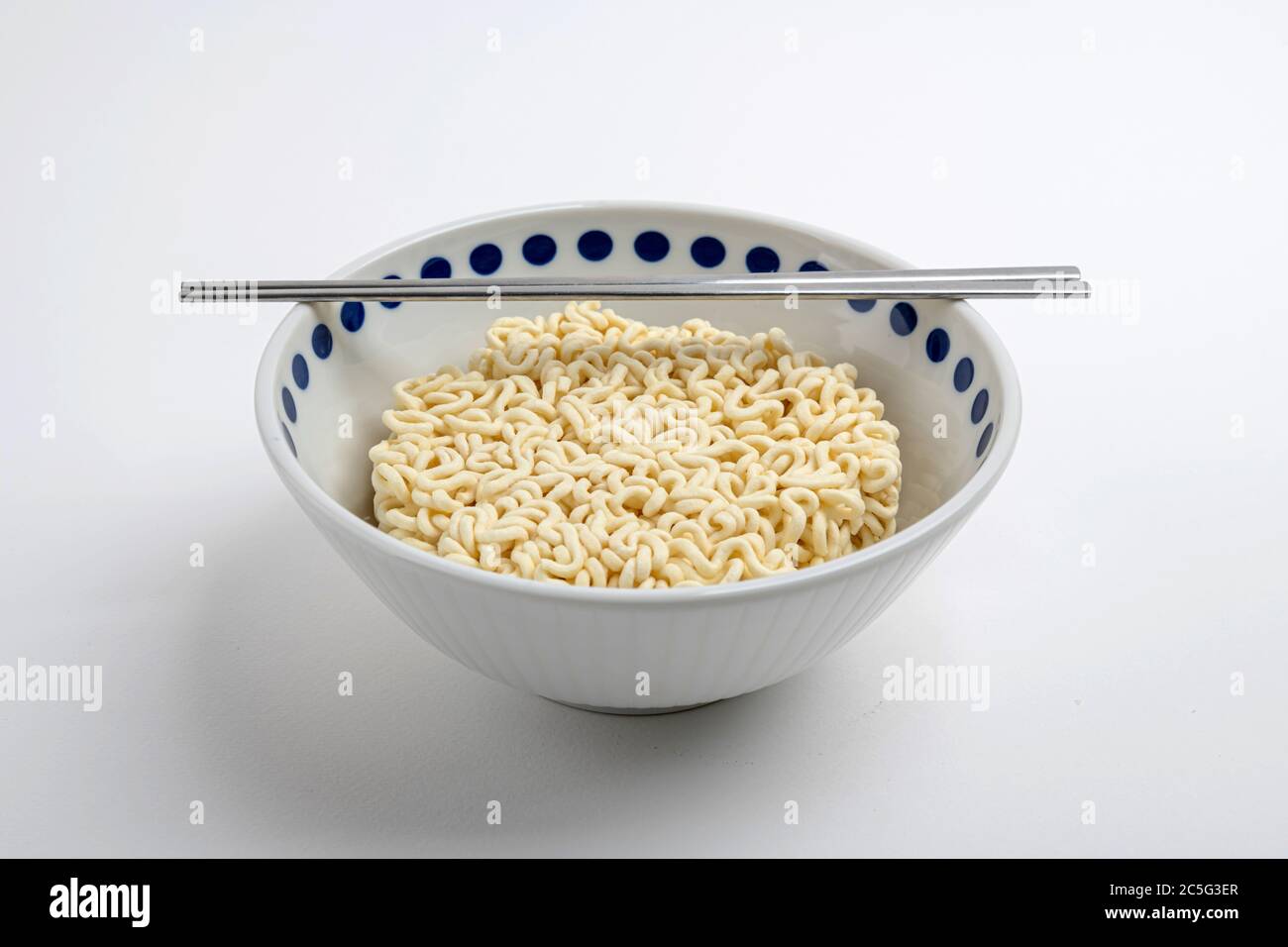 Instant food products concept- dry instant noodles, luncheon meat ...