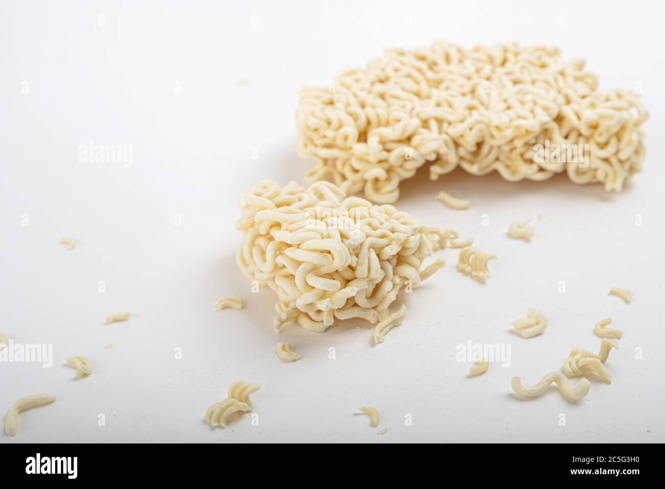 Instant food products concept- dry instant noodles, luncheon meat ...