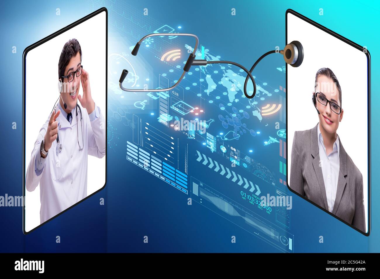 Telemedicine concept with remote treatment and consultation Stock Photo ...