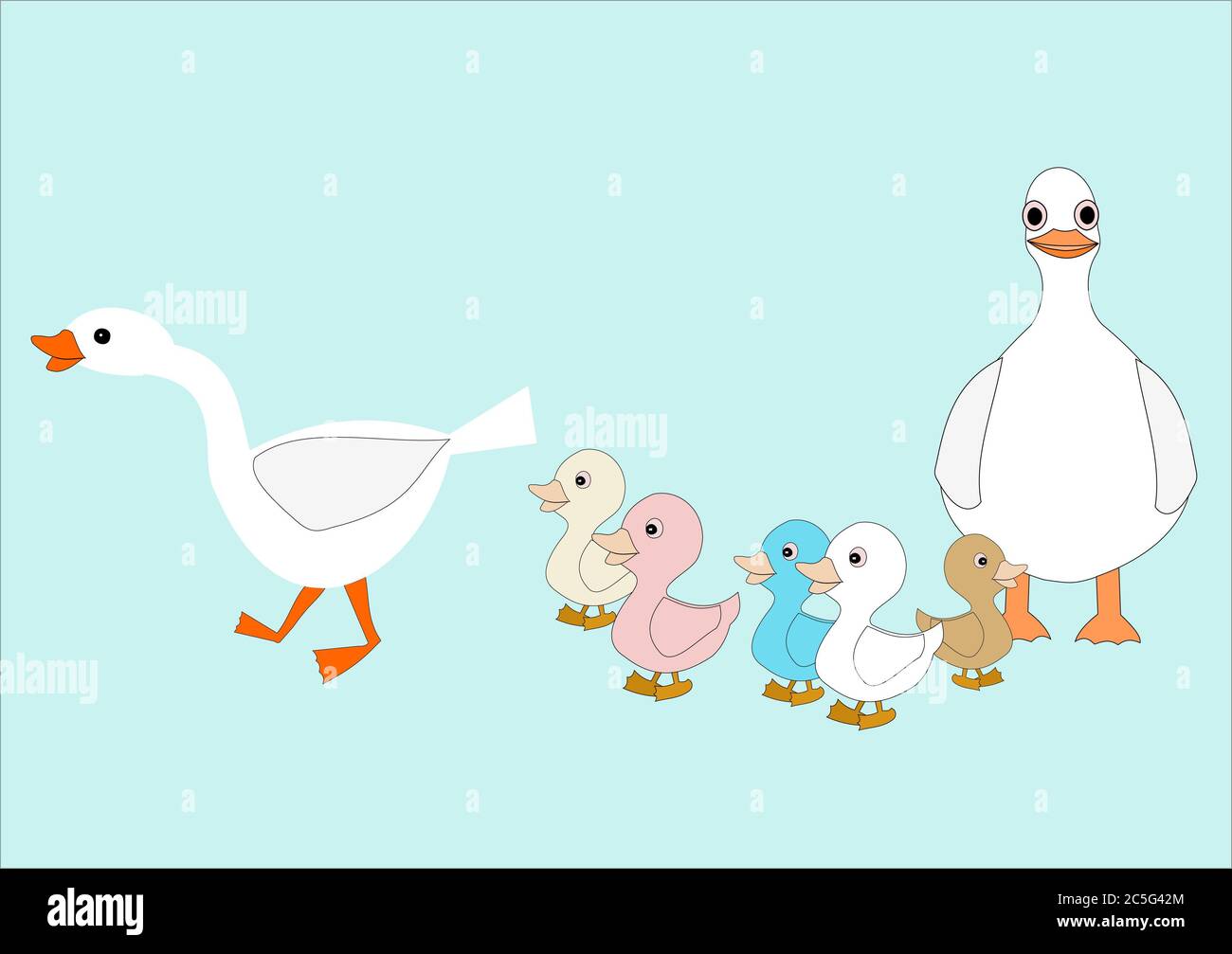 Ducklings Following Mother Cartoon