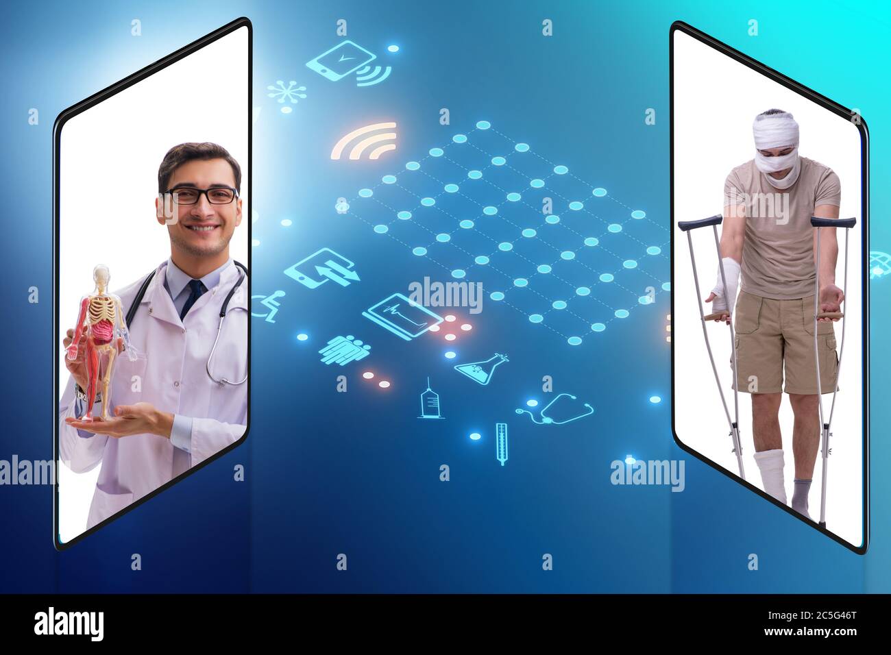 Telemedicine concept with remote treatment and consultation Stock Photo ...