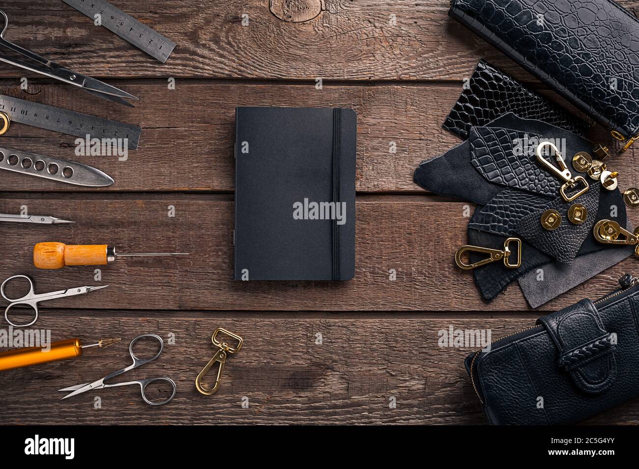 Leather craft or leather working. Leather working tools and cut out ...