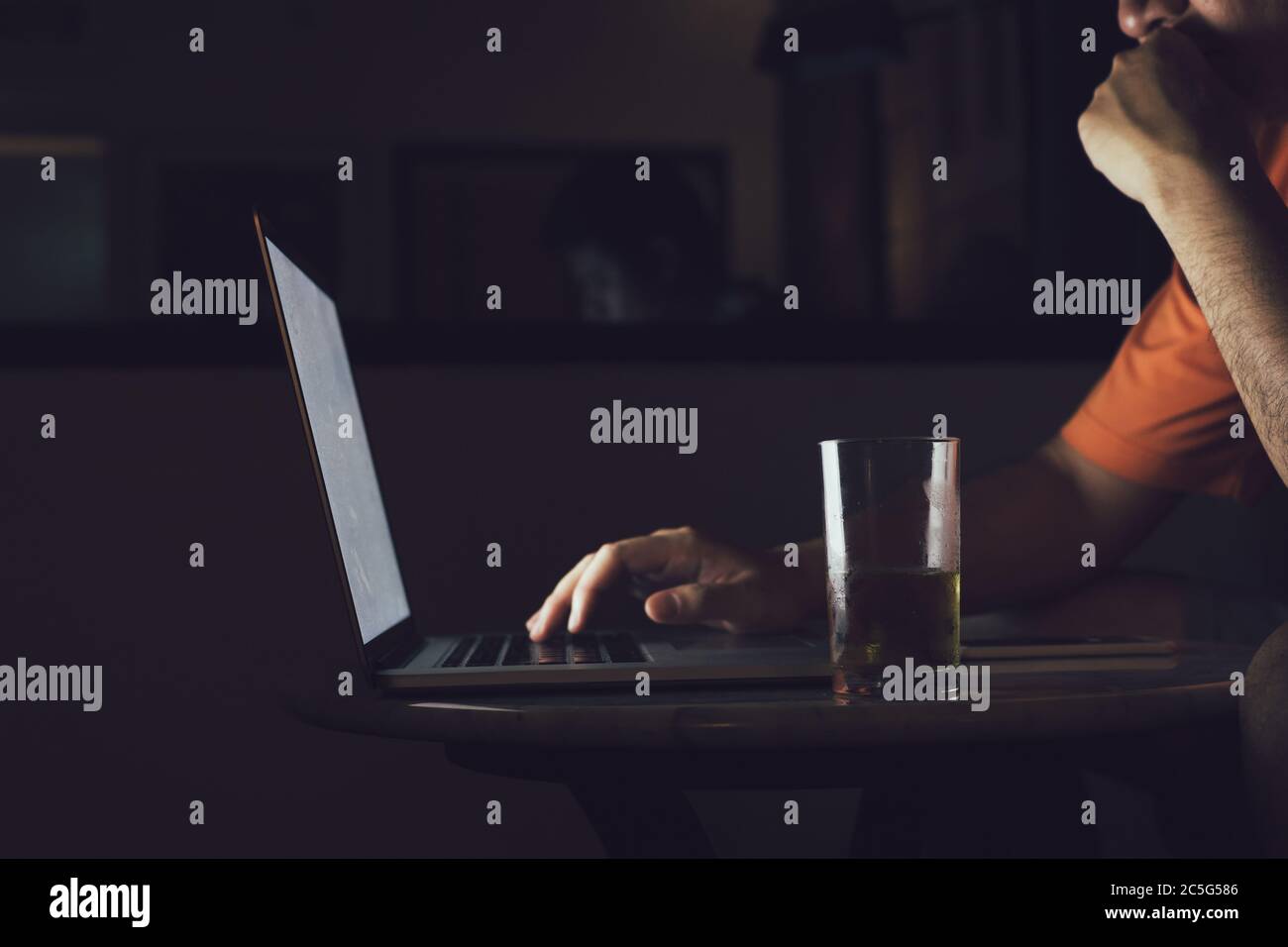 Men are drinking beer while watching laptops being stressed and sad ...