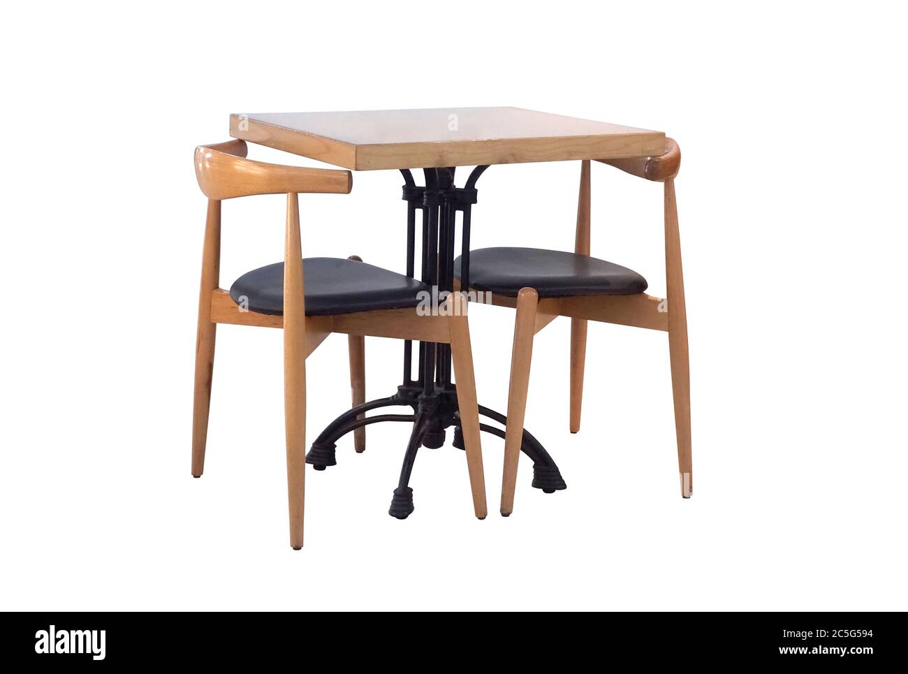 Modern table with steel leg and chair with fabric cushion isolated on ...