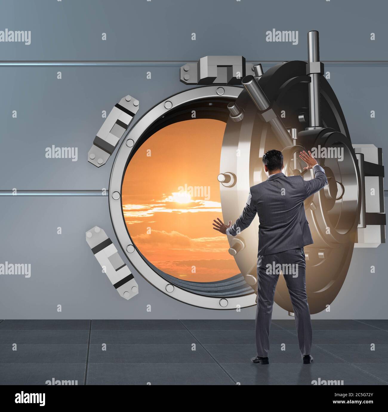 The businessman in banking concept with vault door Stock Photo - Alamy