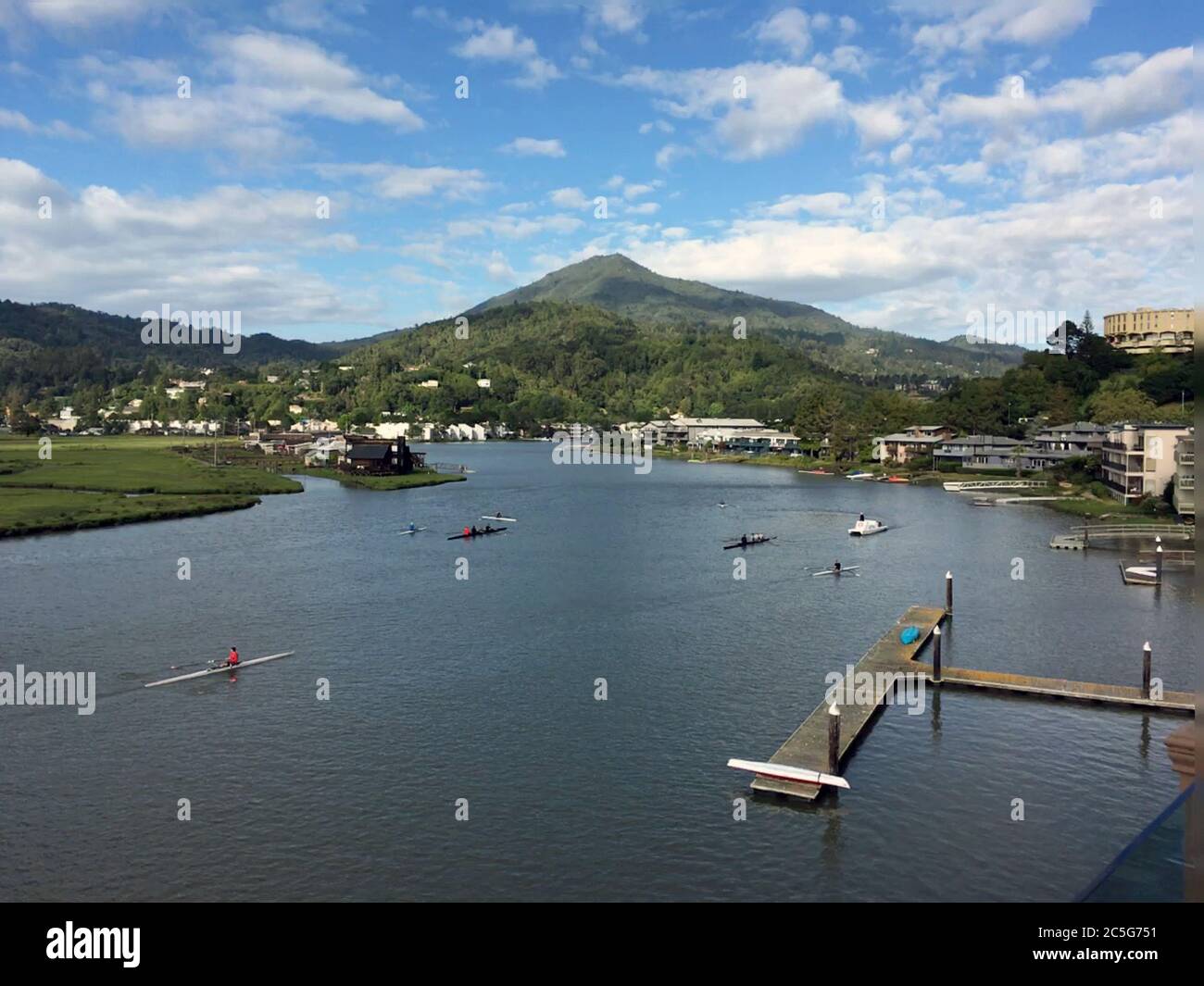 kayaks boats sail on corte madera creek under Mount Tamalpais in marin ...