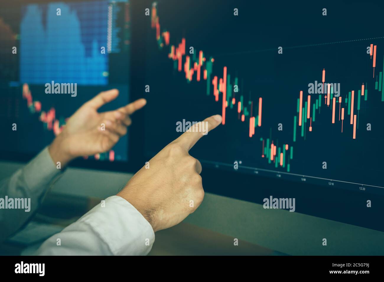 Team of agent trading business people pointing graph and analysis stock ...