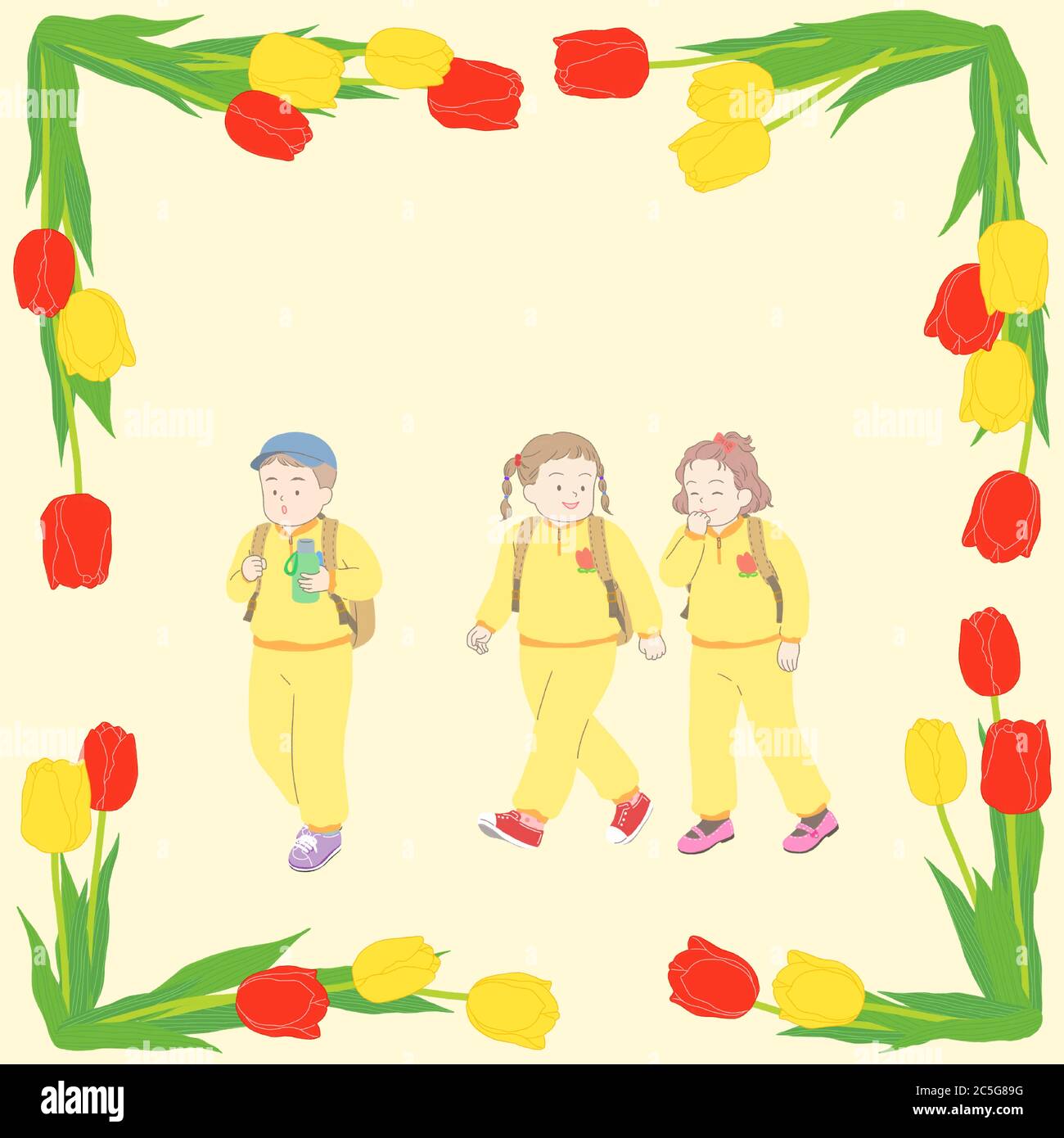 Spring floral frame with happy people illustration 007 Stock Vector ...
