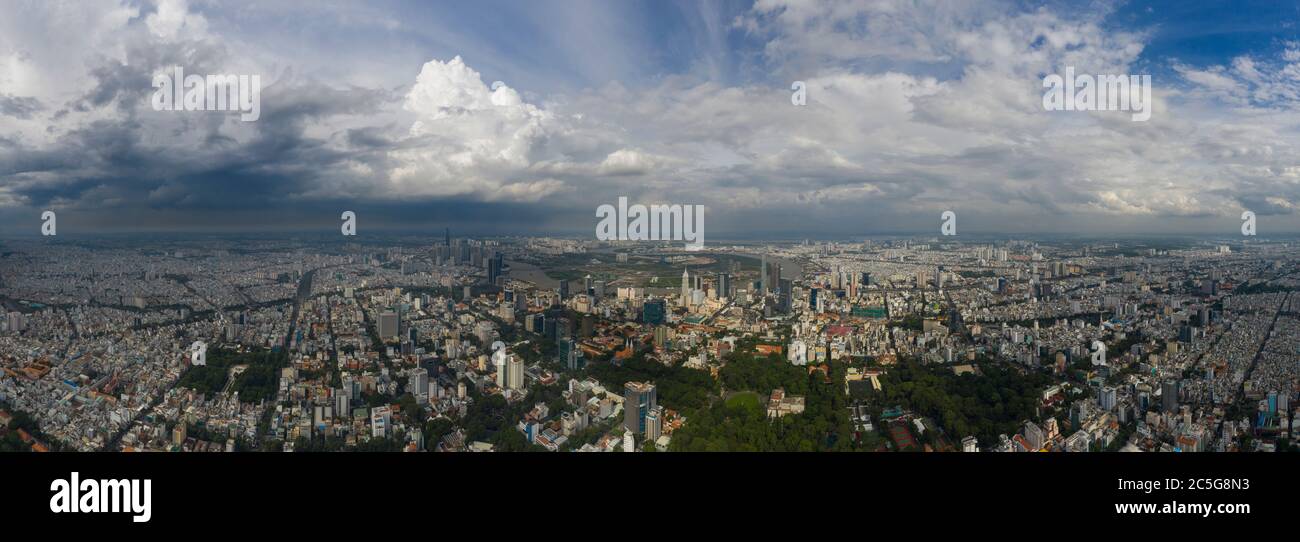 Aerial panorama of Ho Chi Minh City or Saigon Vietnam with dramatic ...