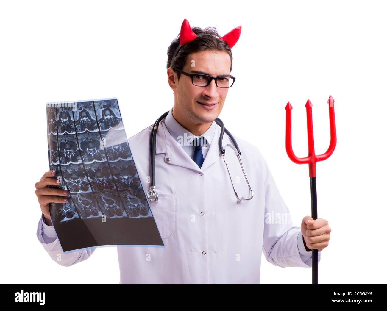 Devil doctor in funny medical concept isolated on white background ...