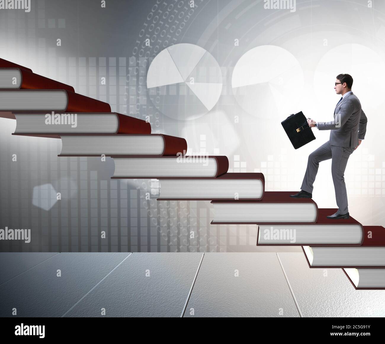 The businessman student climbing the ladder of education books Stock ...