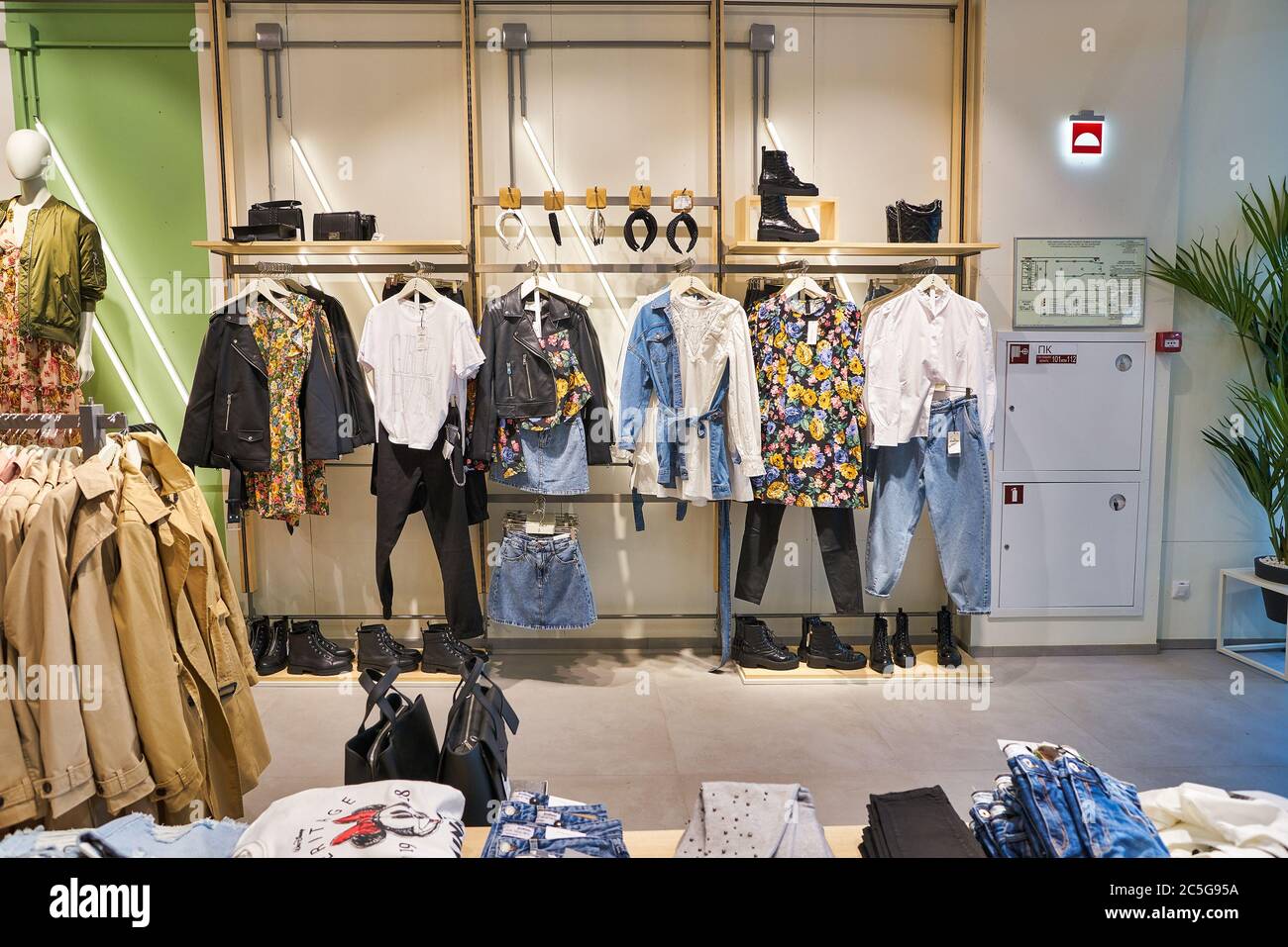 MOSCOW, RUSSIA - SEPTEMBER 14, 2019: interior shot of Stradivarius ...