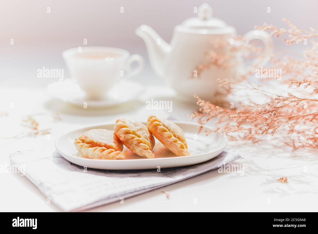 Thai traditional pastry curry puffs on white background Stock Photo - Alamy