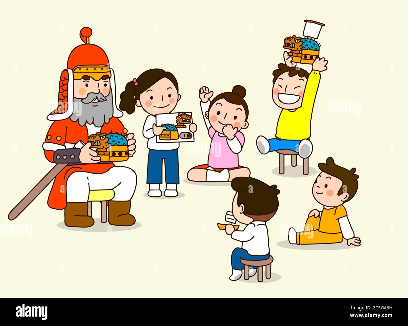Children's education concept, forebears teaching children illustration ...