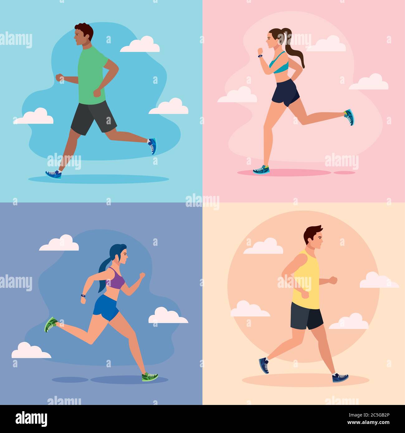 set scenes of jogging people, people running Stock Vector Image & Art ...