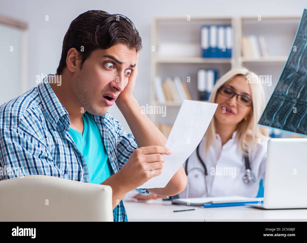 The male patient angry at expensive healthcare bill Stock Photo - Alamy