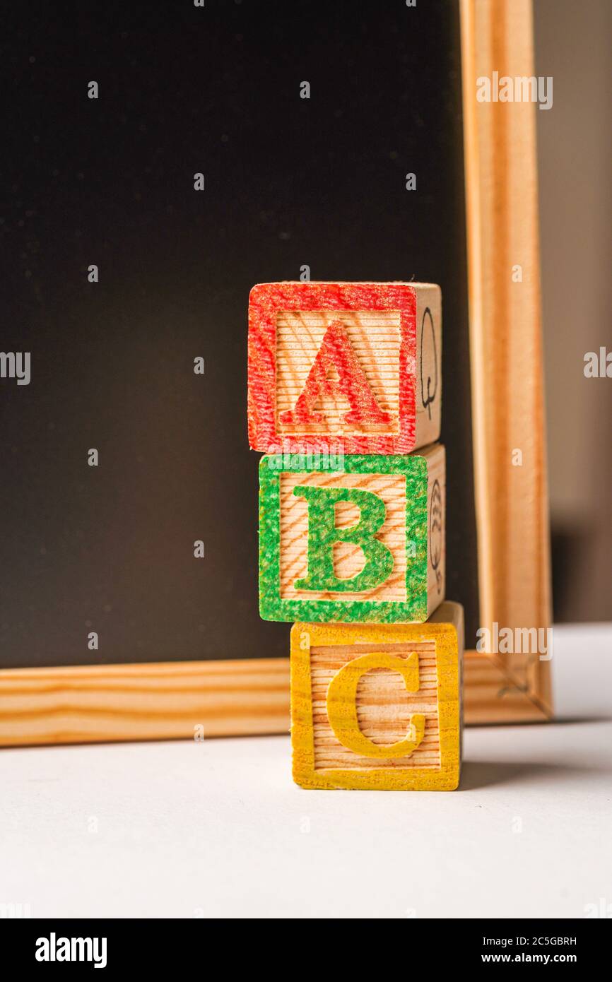 ABC blocks arranged in stack, education and kids background Stock Photo ...