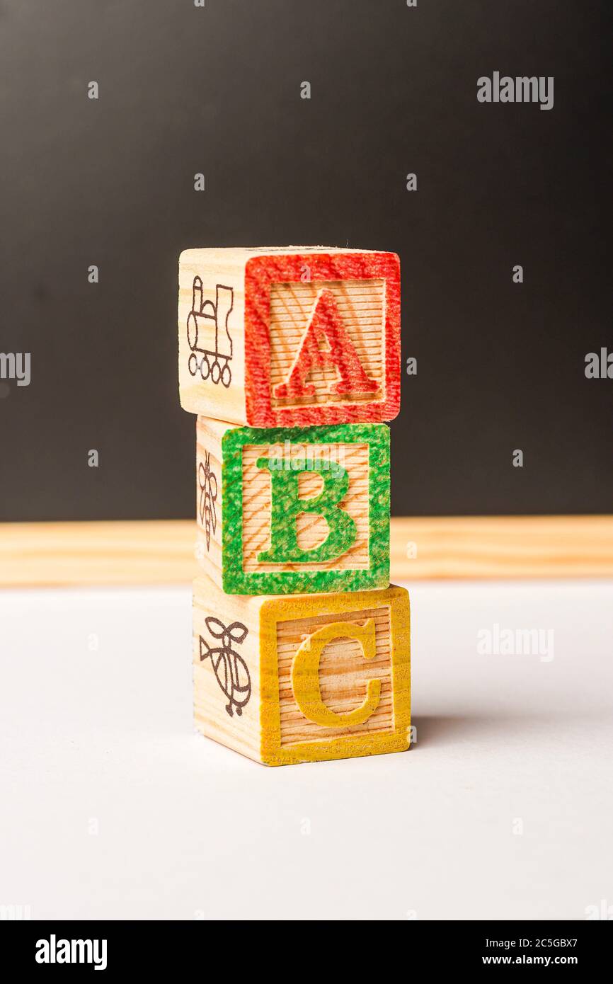 ABC blocks arranged in stack, education and kids background Stock Photo ...