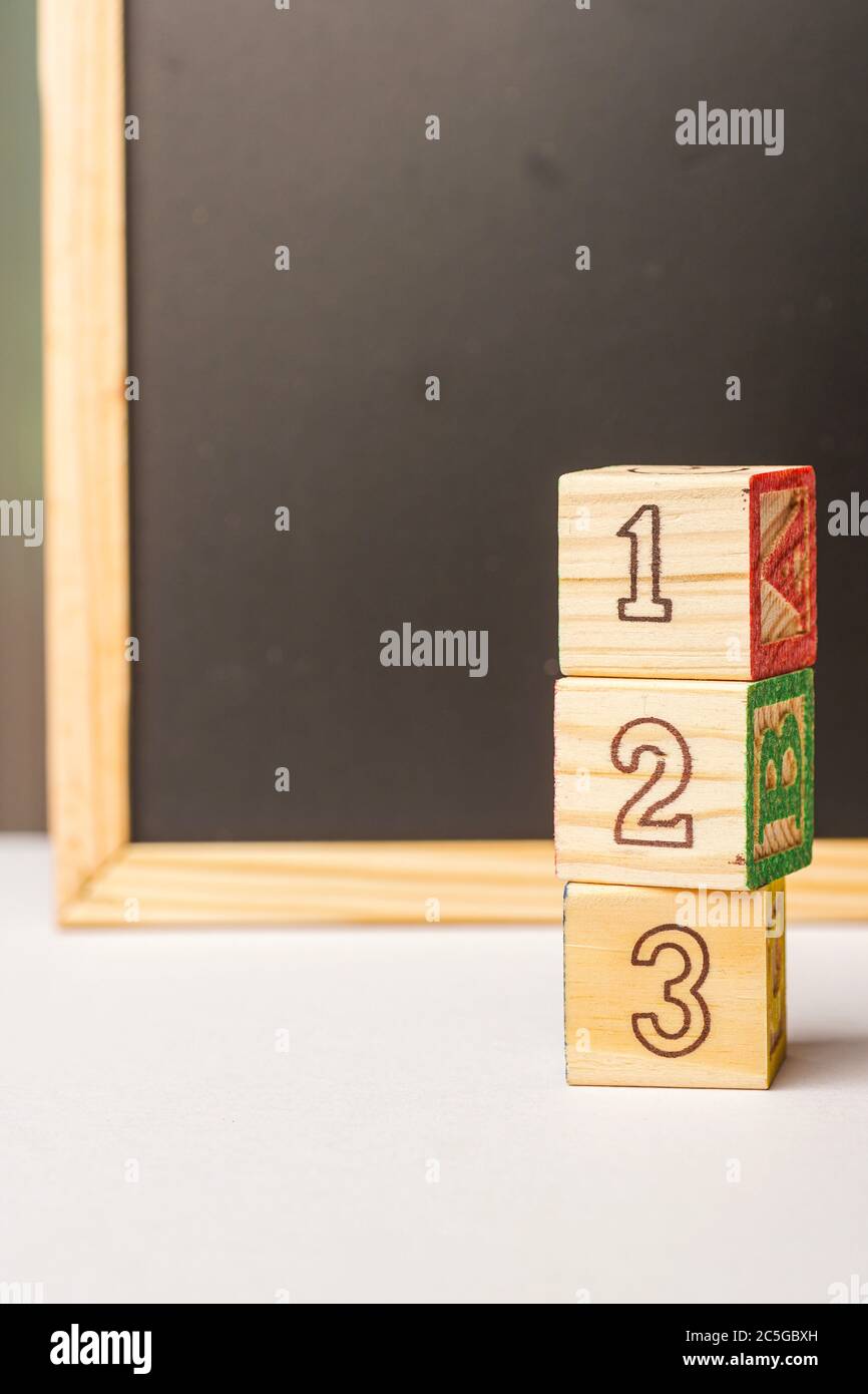 123 blocks arranged in stack, education and kids background Stock Photo ...