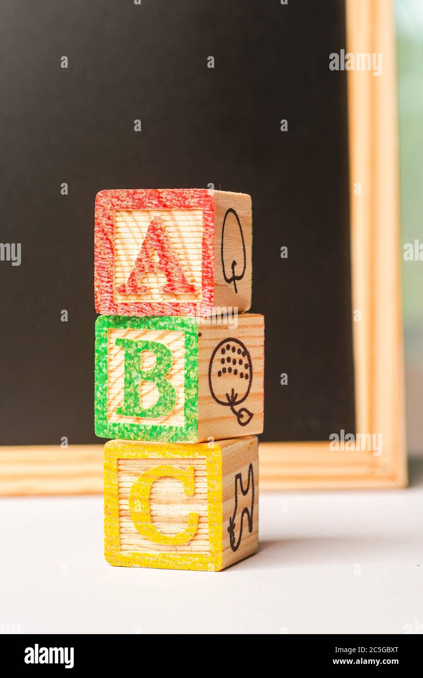ABC blocks arranged in stack, education and kids background Stock Photo ...