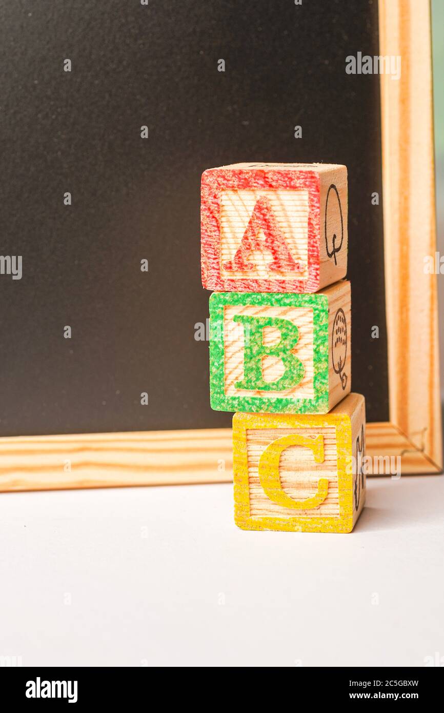 ABC blocks arranged in stack, education and kids background Stock Photo ...