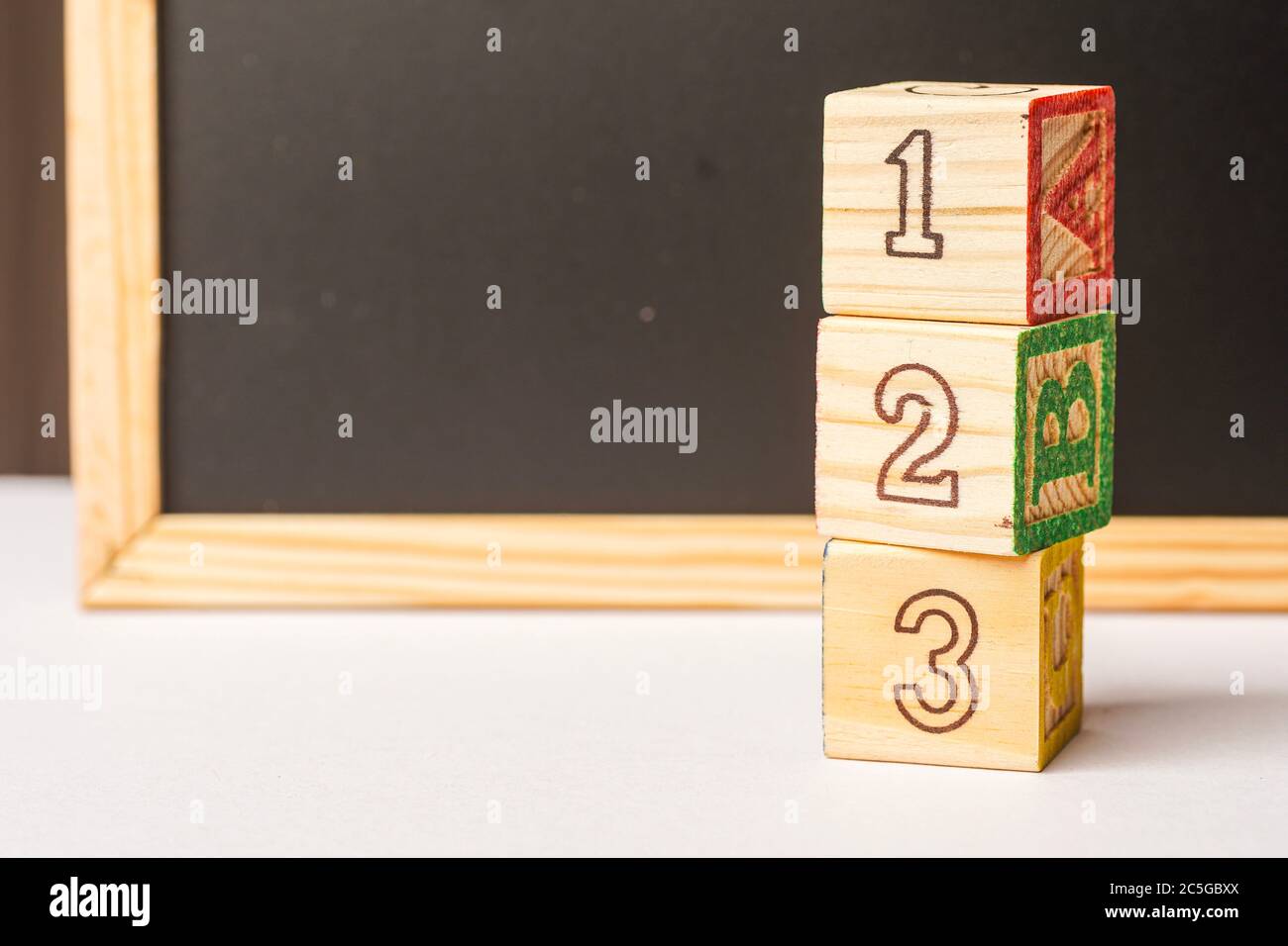 123 blocks arranged in stack, education and kids background Stock Photo ...