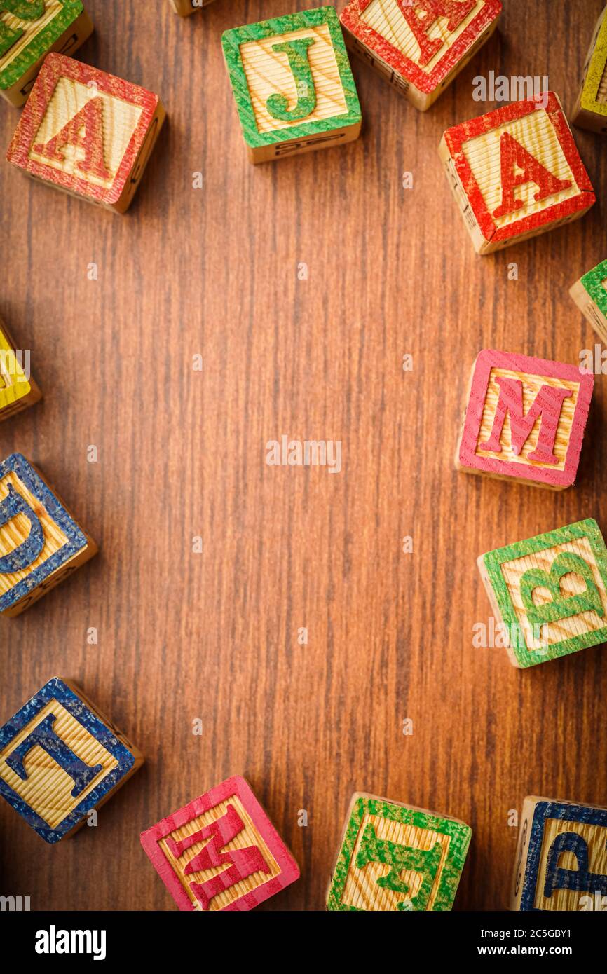 ABC blocks arranged in stack, education and kids background Stock Photo ...