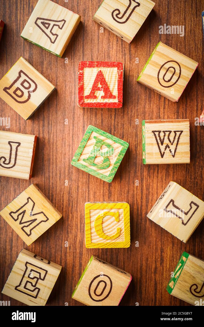 ABC blocks arranged in stack, education and kids background Stock Photo ...
