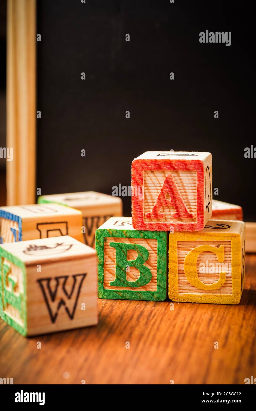 ABC blocks arranged in stack, education and kids background Stock Photo ...