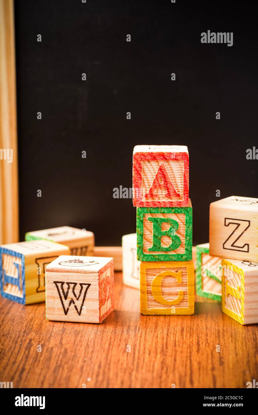 ABC blocks arranged in stack, education and kids background Stock Photo ...
