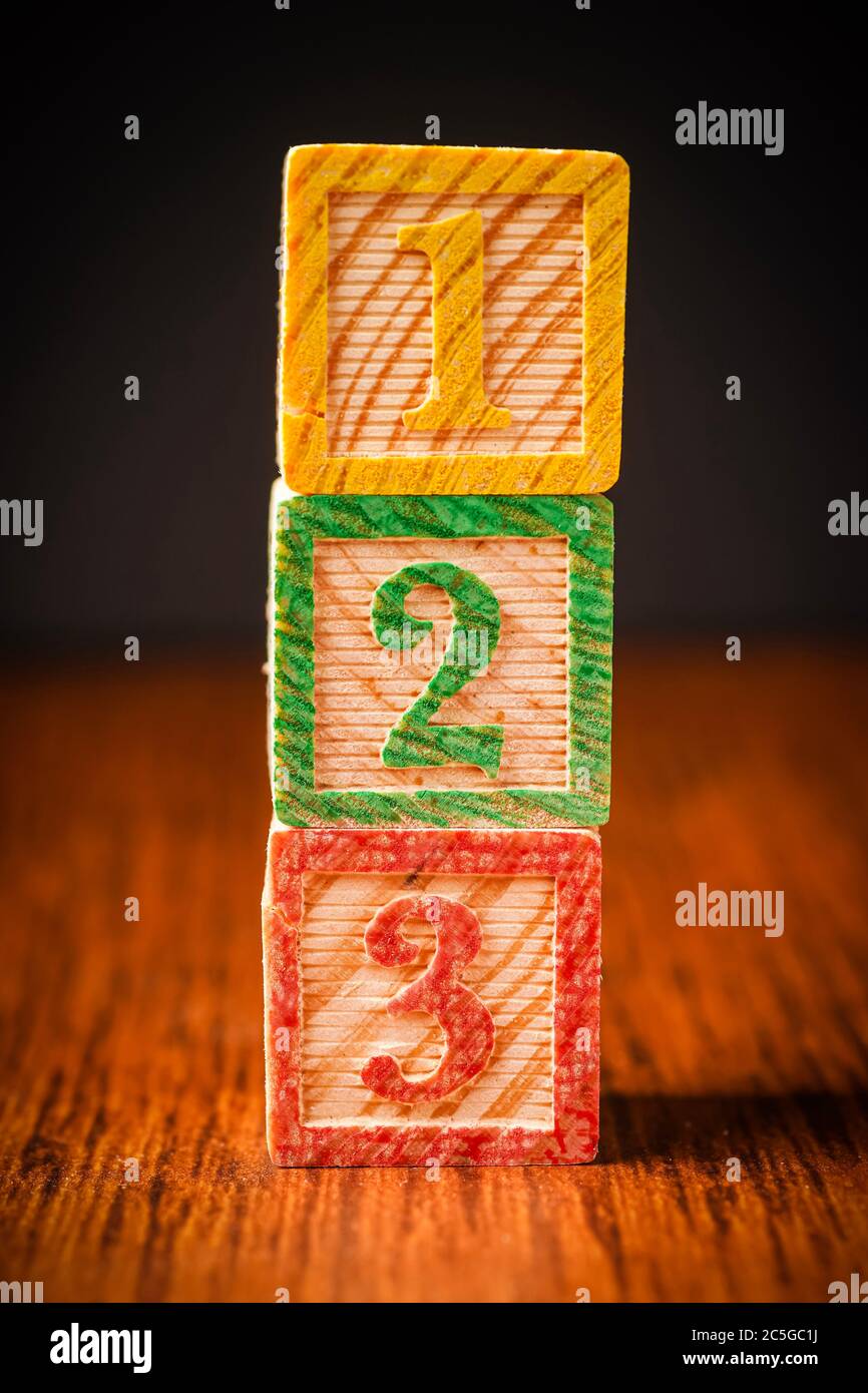 123 blocks arranged in stack, education and kids background Stock Photo ...