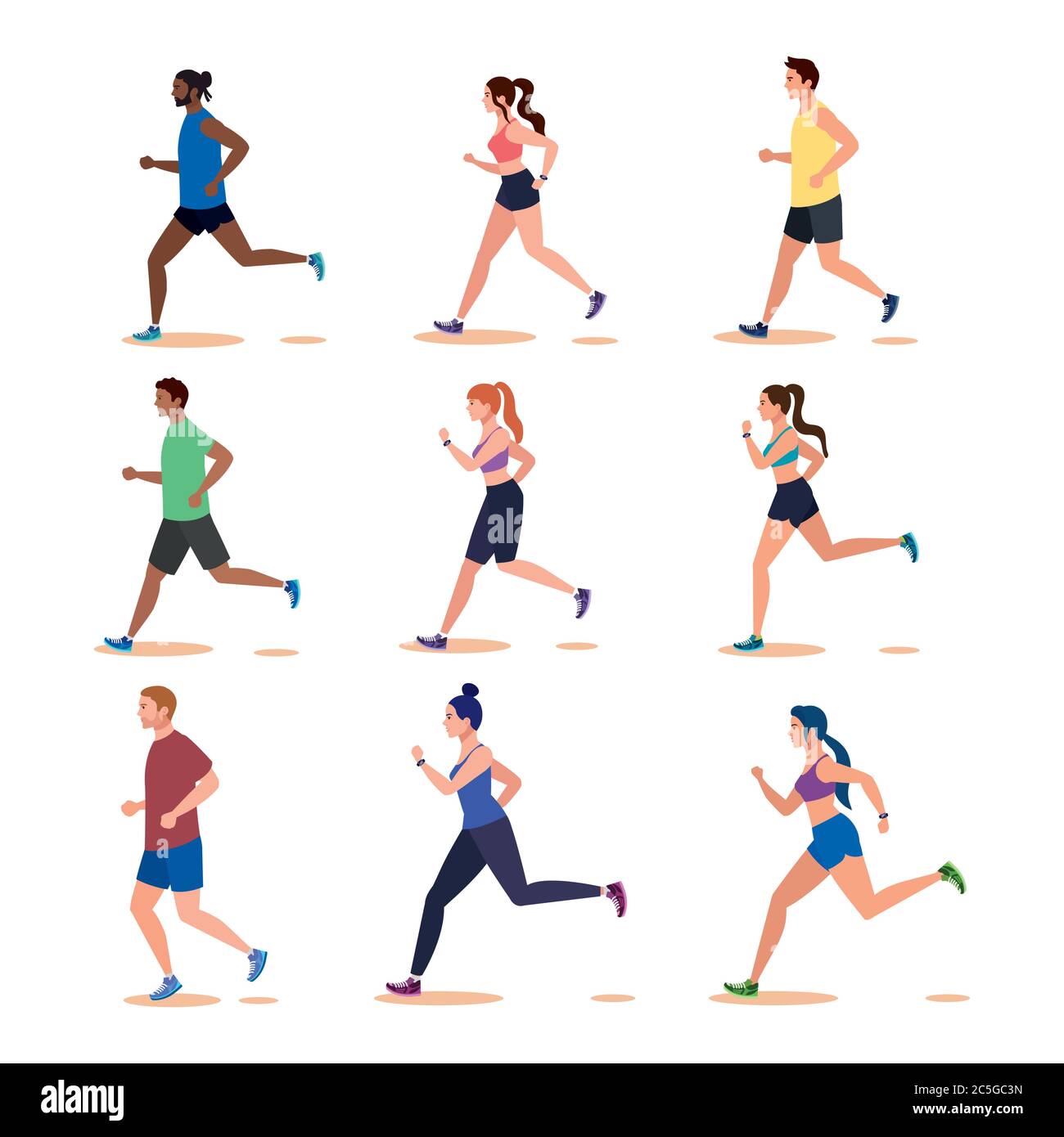 group people jogging, people running avatar characters Stock Vector ...