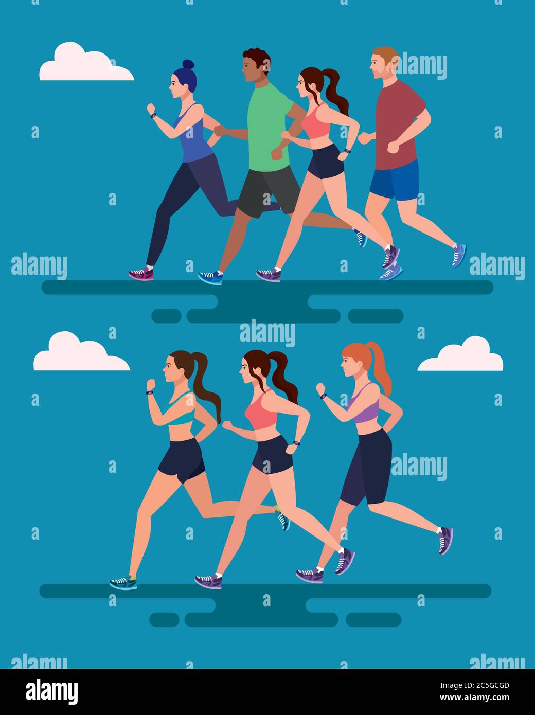 set scenes of jogging people, people running Stock Vector Image & Art ...