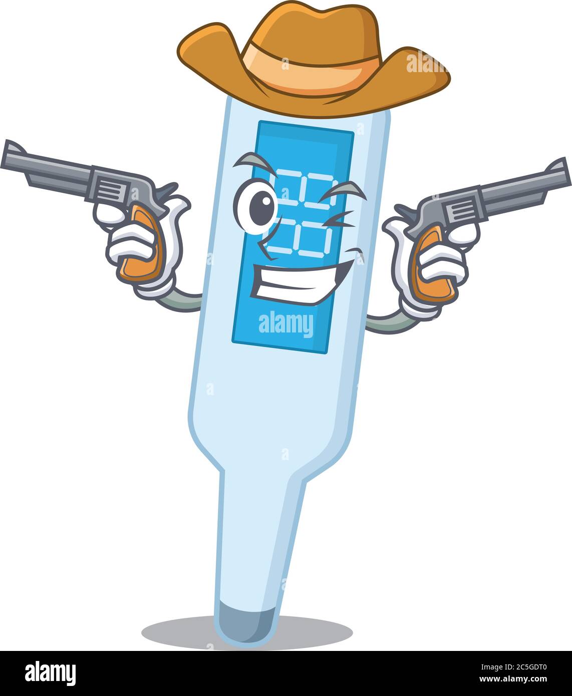A wise cowboy of digital thermometer Cartoon design with guns Stock ...