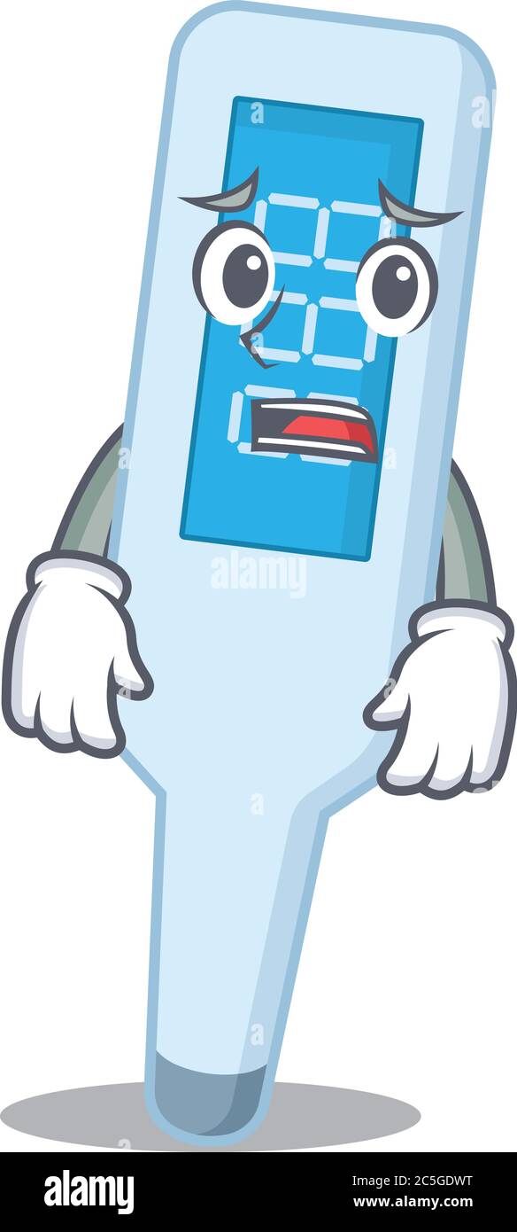 Cartoon image design digital thermometer showing worried face Stock ...