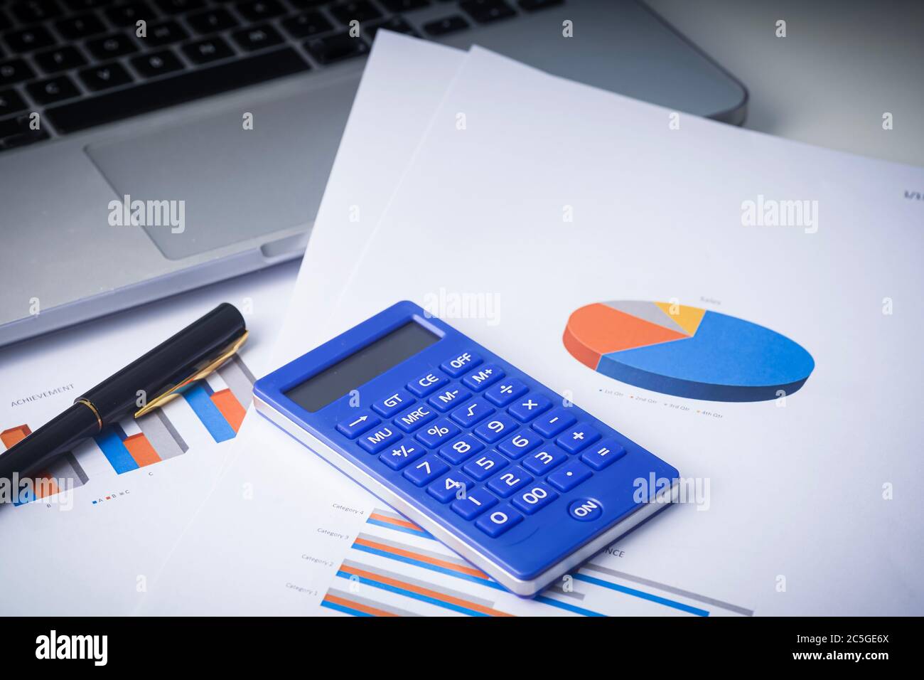 Business and Finance concept: flat lay composition of a work desk with ...